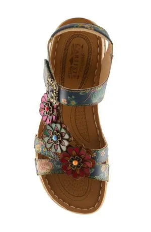 SPRING STEP SHOES Embossed Leather Sandal - Navy Multi
