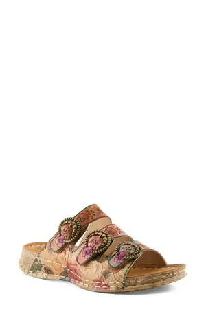 SPRING STEP SHOES Floral Embossed Sandal - Tan Multi