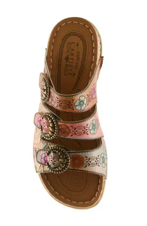 SPRING STEP SHOES Floral Embossed Sandal - Tan Multi