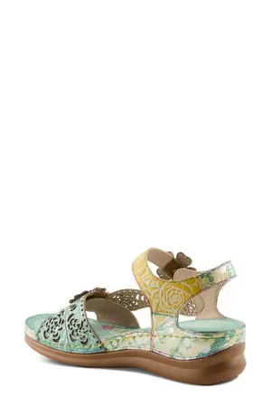 SPRING STEP SHOES Floral Leather Sandal - Mint Green Multi