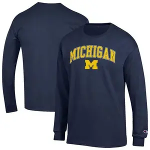 Champion Michigan Wolverines Arch Over Logo 2-hit Long Sleeve T-shirt - Navy