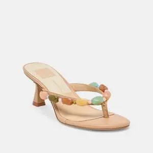 DOLCEVITA Daksie Beaded Thong High Heel Sandals - Cafe Leather