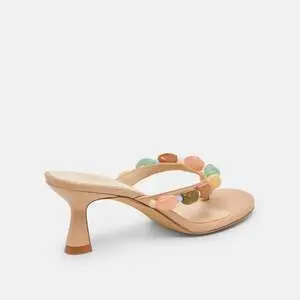 DOLCEVITA Daksie Beaded Thong High Heel Sandals - Cafe Leather