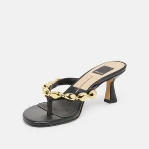 DOLCEVITA Daksie Beaded Thong High Heel Sandals - Black Leather