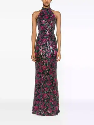 ROTATE BY BIRGER CHRISTENSEN Rose-pattern Sequin Maxi Dress