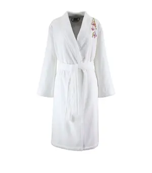 YVES DELORME Cotton-modal Embroidered Gaura Bathrobe - White