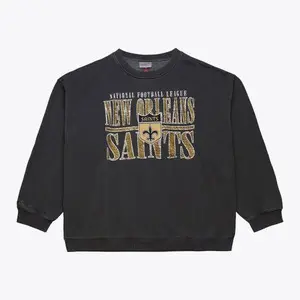 Mitchell & Ness New Orleans Saints Downtown Crew Vintage Logo Sweatshirt - Black