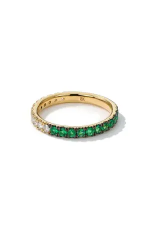 MARK HENRY Half & Half Ring With Diamonds And Emeralds In 18k Gold - Emerald
