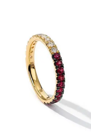MARK HENRY Half & Half Ring With Diamonds And Emeralds In 18k Gold - Ruby