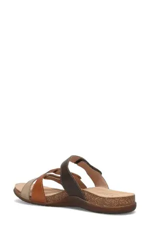 TAOS Scribble Leather Slide Sandal - Brown Multi