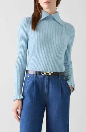 LK BENNETT Cora Collared Ribbed Sweater