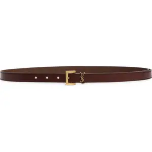 SAINT LAURENT Cassandre Logo Leather Belt