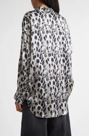 R13 Leopard Print Silk Button-up Shirt