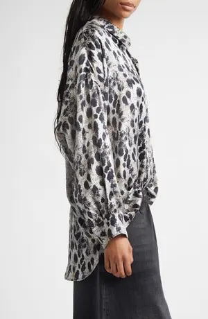 R13 Leopard Print Silk Button-up Shirt