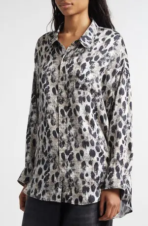 R13 Leopard Print Silk Button-up Shirt