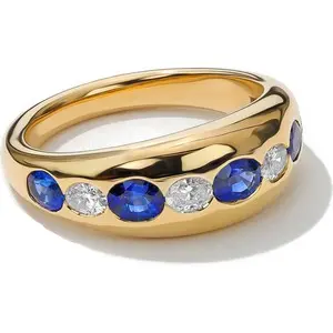 MARK HENRY Petite Oval And Diamond Ring In 18k Gold - Sapphire