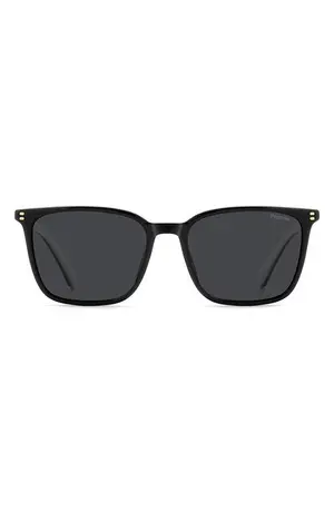 POLAROID 55mm Polarized Rectangle Sunglasses - Black/grey