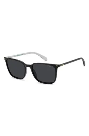 POLAROID 55mm Polarized Rectangle Sunglasses - Black/grey