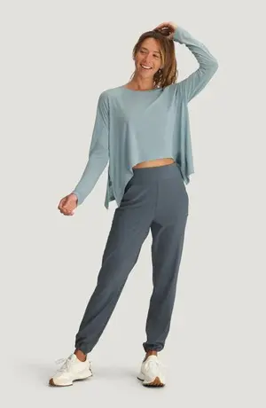 FREE FLY Crop Long Sleeve Top - Ocean Mist