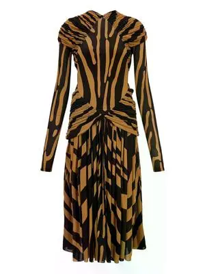 FERRAGAMO Zebra Print Ruched Midi Dress