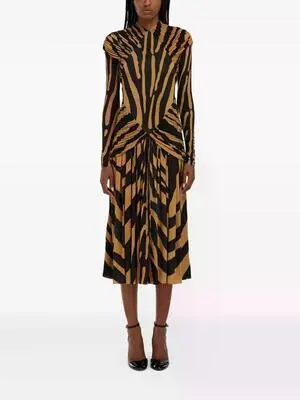 FERRAGAMO Zebra Print Ruched Midi Dress