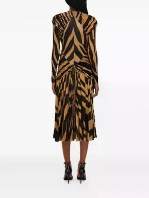 FERRAGAMO Zebra Print Ruched Midi Dress