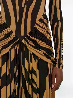 FERRAGAMO Zebra Print Ruched Midi Dress
