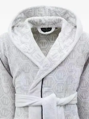 Philipp Plein Hooded Logo-pattern Bath Robe - Grey