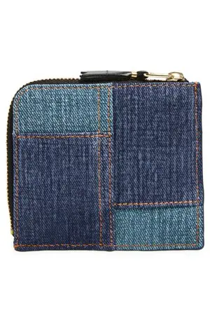 Comme Des Garçons Denim Print Pocket Half Zip Wallet - Blue
