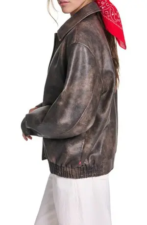 LEVI'S Relaxed Faux Leather Bomber Jacket - Brown Multi