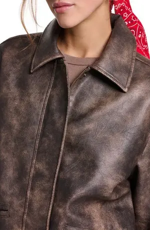 LEVI'S Relaxed Faux Leather Bomber Jacket - Brown Multi