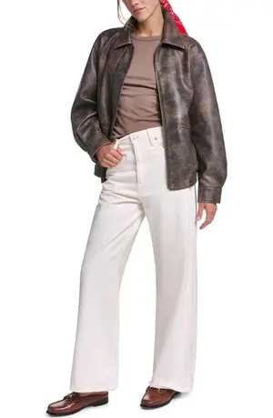 LEVI'S Relaxed Faux Leather Bomber Jacket - Brown Multi