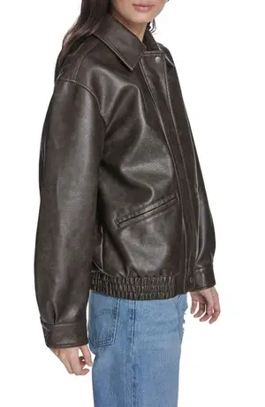 LEVI'S Relaxed Faux Leather Bomber Jacket - Brown