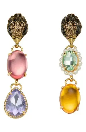 Kurt Geiger Candy Mismatched Crystal & Cabochon Linear Drop Earrings - Gold/multi