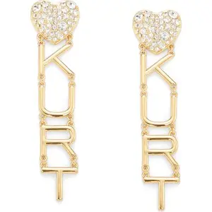 Kurt Geiger Pavè Heart Logo Drop Earrings - Gold