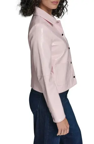 Karl Lagerfeld Patent Leather Shirt Jacket - Blush