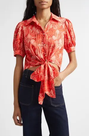 Cinq À Sept Floral Puff Sleeve Button-up Shirt - Bisou Multi
