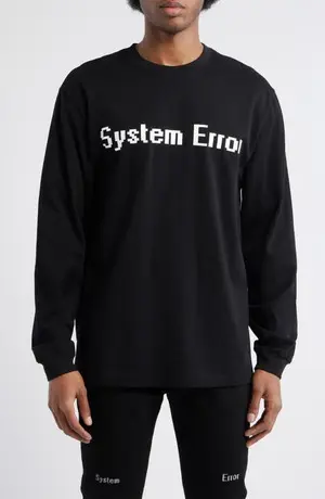 RtA Lawrence Long Sleeve Cotton Graphic T-shirt - Black System Error