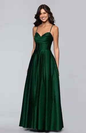 BLONDIE NITES Diamante Lace-up Ballgown - Hunter