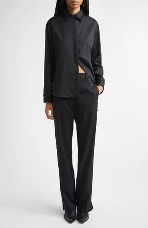 GOLDEN GOOSE Journey Floral Beaded Virgin Wool Twill Shirt