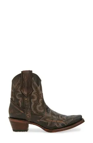 CIRCLE G Embroidered Western Ankle Boots - Black/brown