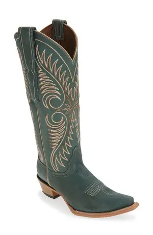 CIRCLE G Contrast Embroidery Tall Western Boots - Blue