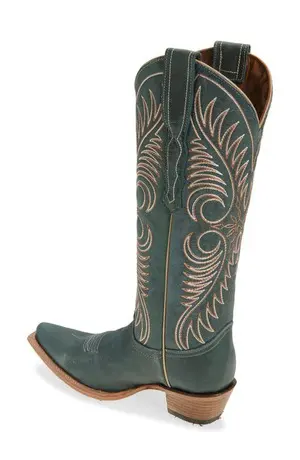 CIRCLE G Contrast Embroidery Tall Western Boots - Blue