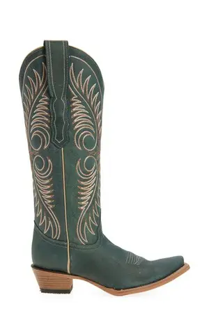CIRCLE G Contrast Embroidery Tall Western Boots - Blue