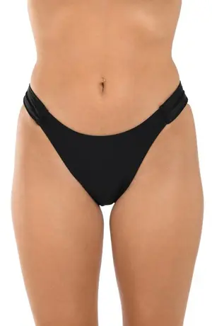 CITRUS Solid Shirred Side Bikini Bottom - Black