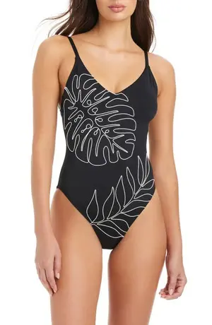Sanctuary Embroidered Open Back One-piece Swimsuit - Black