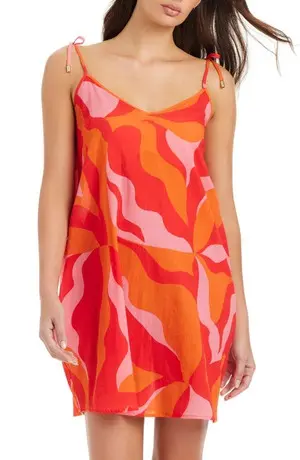 Sanctuary Abstract Print Cotton Cover-up Dress - Red Energy