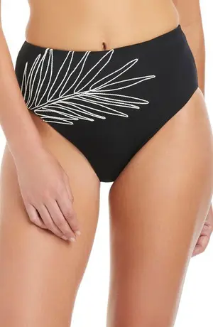 Sanctuary Embroidered High Waist Swim Bottoms - Black
