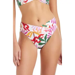Sanctuary Abstract Print High-leg Bikini Bottom - White Multi
