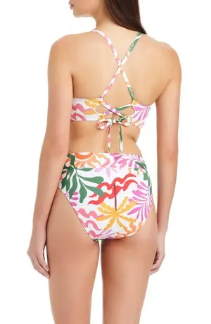 Sanctuary Abstract Print Strappy Bikini Top